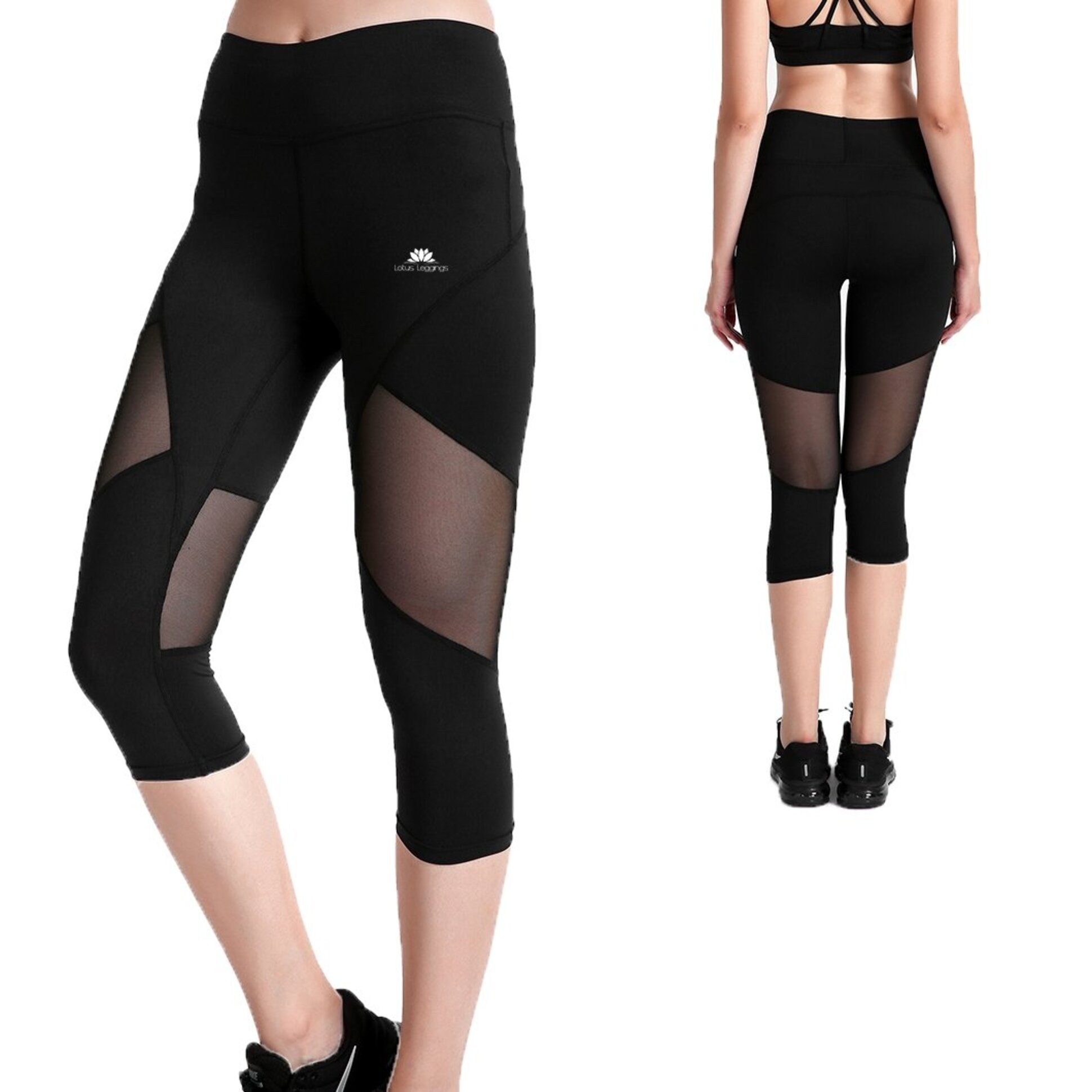 Damen Sport Capri Leggings Mit Netz Schwarze Farbe Dedoles