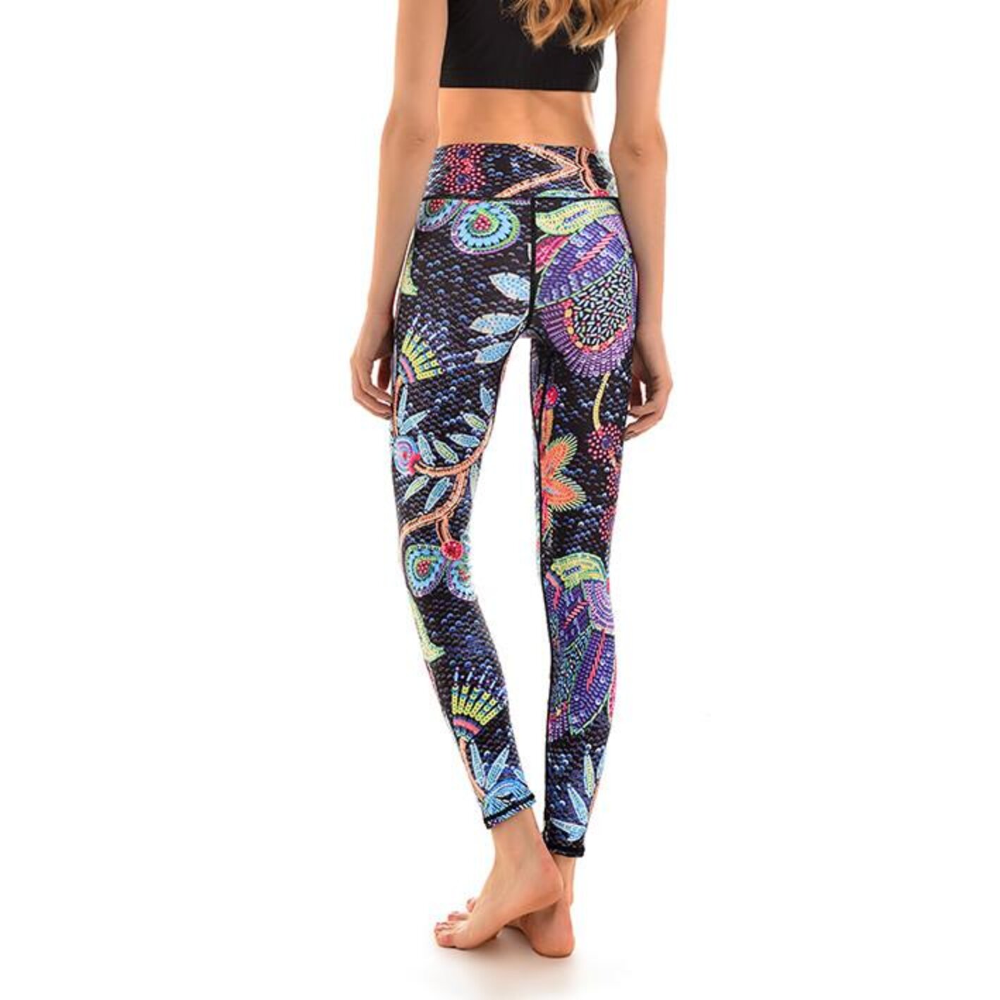 Dámske športové elastické legíny Neónové kvety | Dedoles