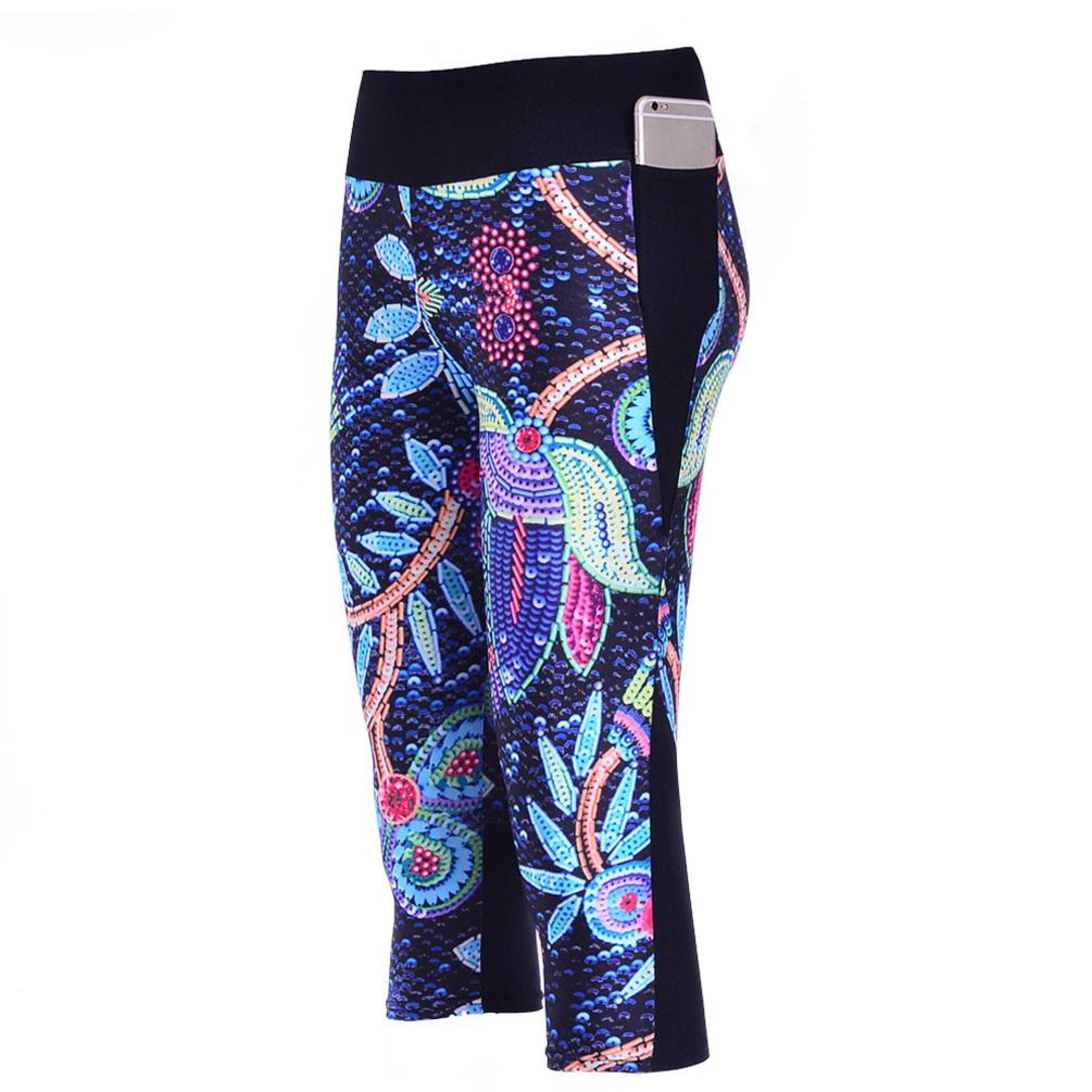 Dámské sportovní capri legíny Neonové květy | Dedoles