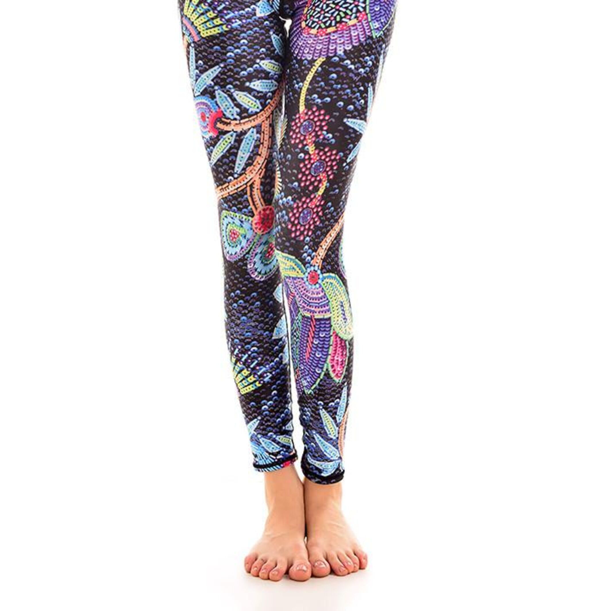 Dámske športové elastické legíny Neónové kvety | Dedoles