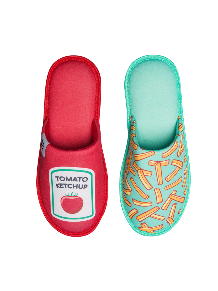 Lustige Hausschuhe Pommes mit Ketchup | Dedoles