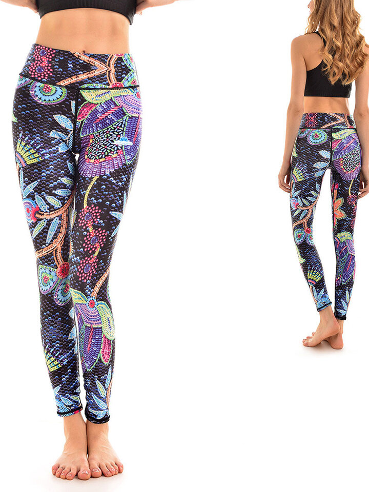 Dámske športové elastické legíny Neónové kvety | Dedoles