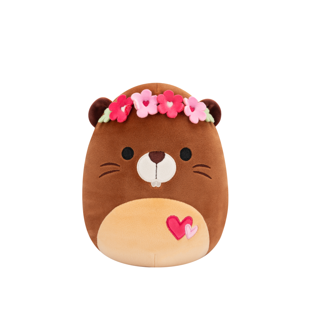 Squishmallows Knabbel de bruine bever met bloemenkroon en hartjes, 20 ...
