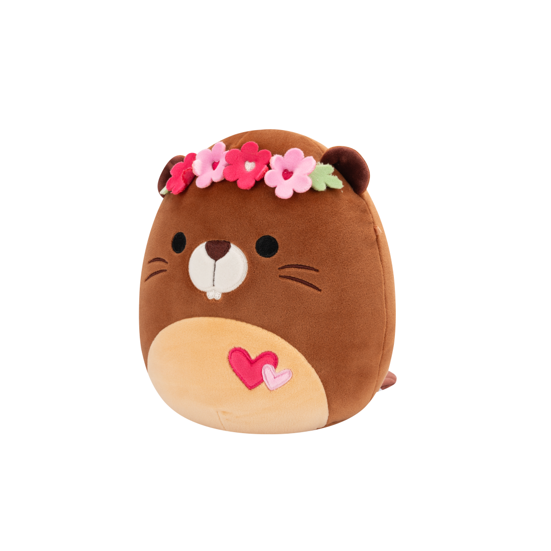 Squishmallows Knabbel de bruine bever met bloemenkroon en hartjes, 20 ...